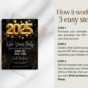 Editable 2025 New Years Party Invitation Template, Gold Balloon New ...