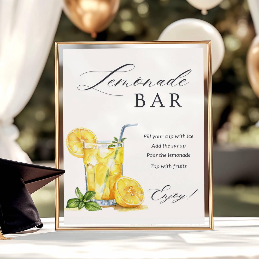 Lemonade Bar Sign Template Lemonade Bar Mocktail Print Signature Drink ...