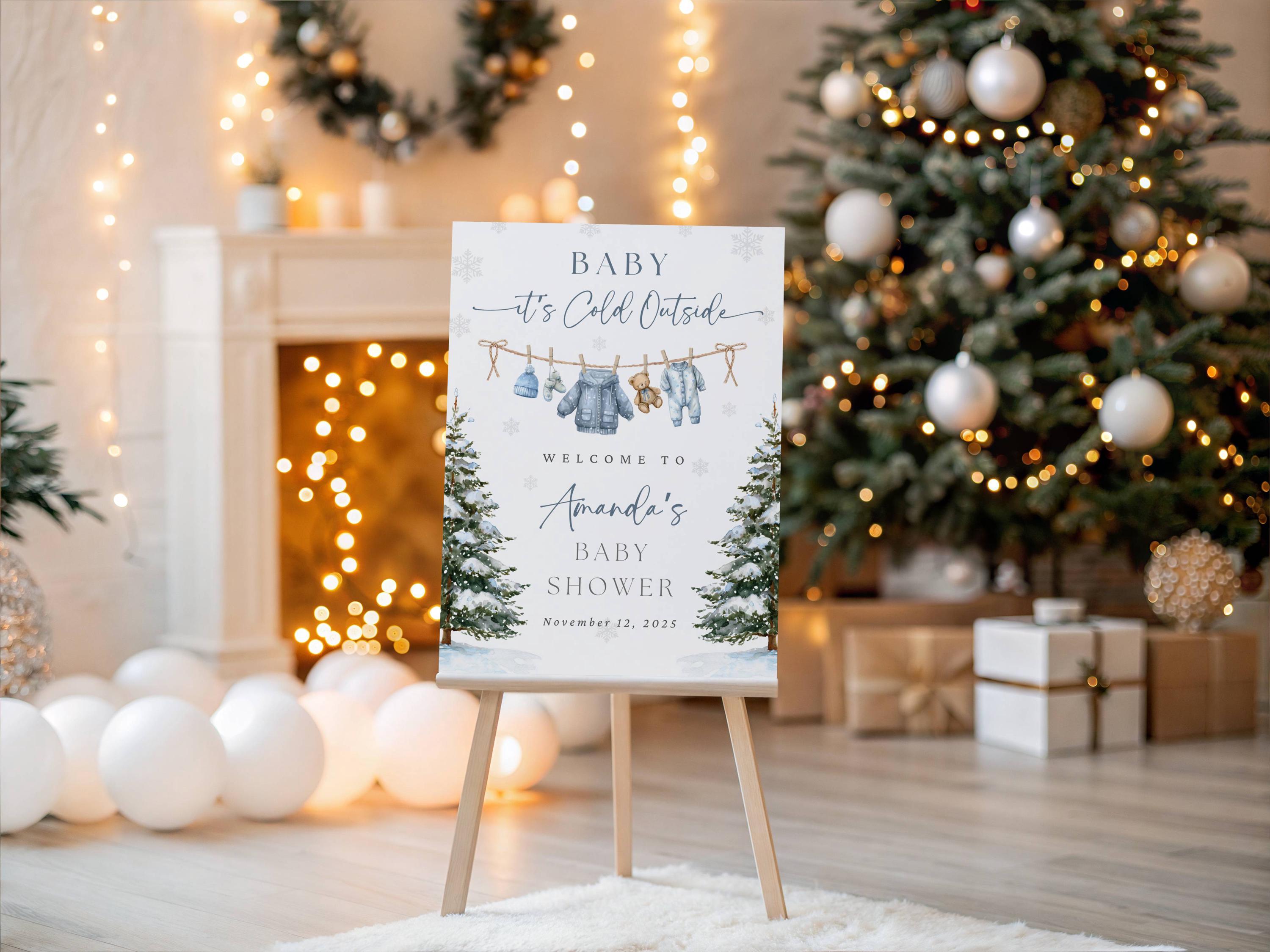 Baby Its Cold Outside Baby Shower Welcome Sign Template Blue Winter ...