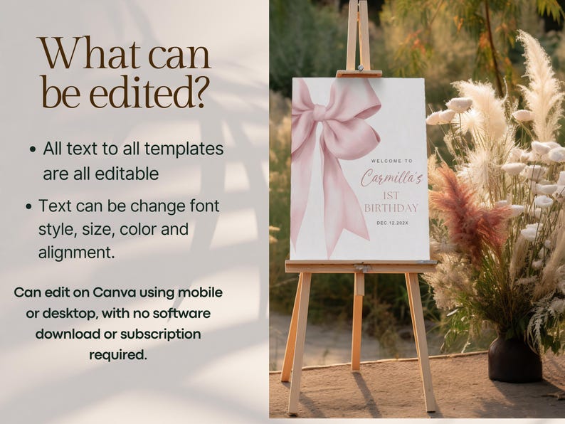 Pink Bow Welcome Sign First Birthday Pink Coquette 1st Birthday Welcome ...