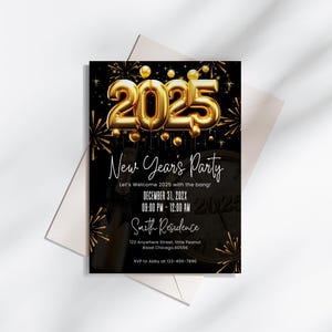 Editable 2025 New Years Party Invitation Template, Gold Balloon New ...