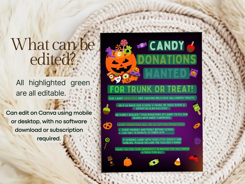 Candy Donation Flyer Template for Kids Halloween Party Trunk or Treat ...