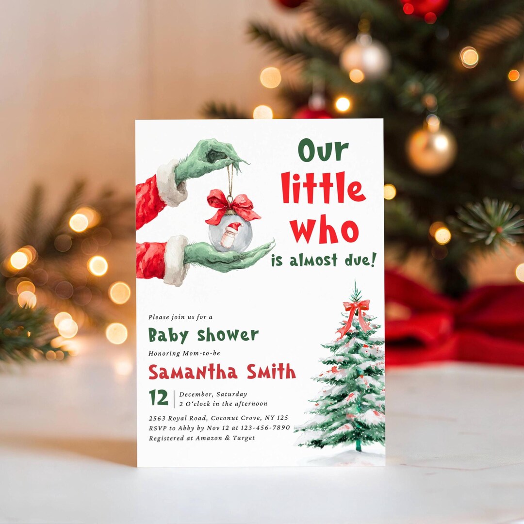 A Little Who is Due Holiday Invitation Christmas Baby Shower Invitation ...