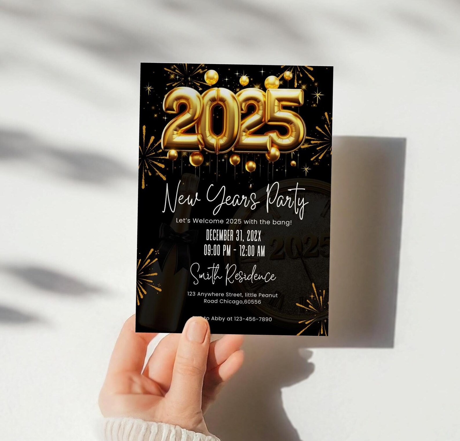 Editable 2025 New Years Party Invitation Template, Gold Balloon New ...