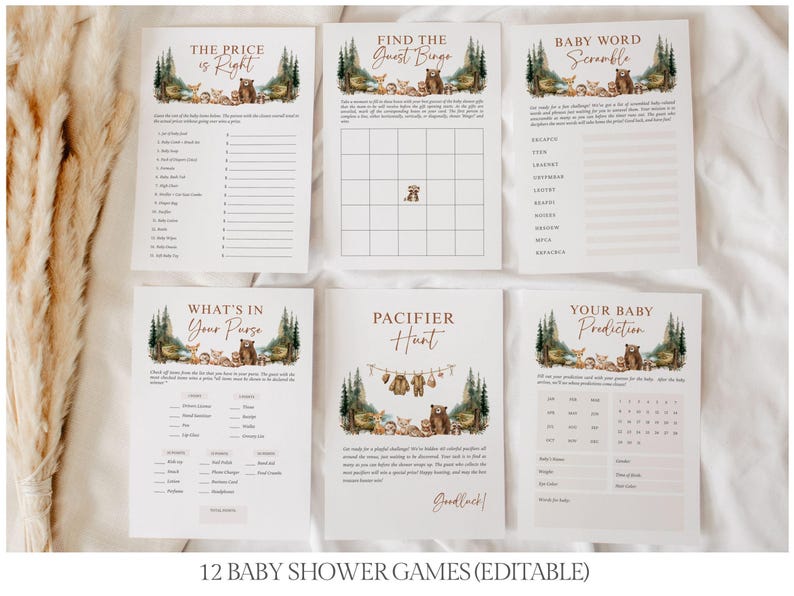 Woodland Animal Baby Shower Bundle: Editable Adventure Awaits Baby ...
