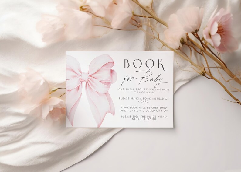 Pink Bow Baby Shower Card Diaper Raffle Books for Baby Thank You Card ...