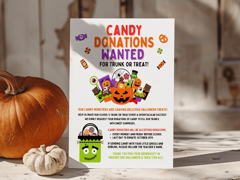 Candy Donation Flyer Template for Trunk or Treat Halloween Candy Trick ...