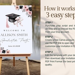 Pink Bow Graduation Party Welcome Sign Black Pink Floral Graduation ...
