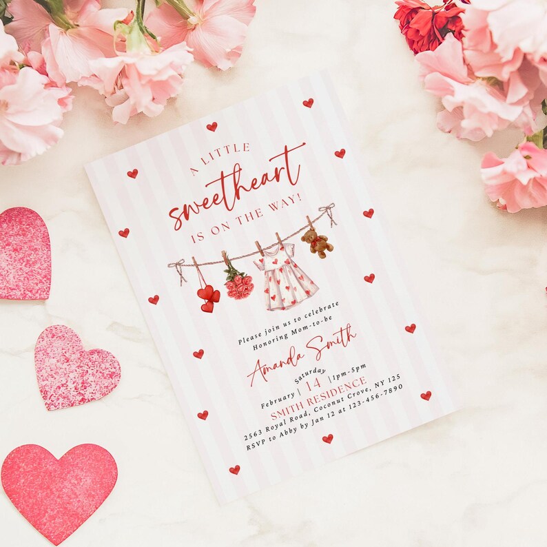 A Little Sweetheart Baby Shower Invitation Girl Clothes Valentine's ...