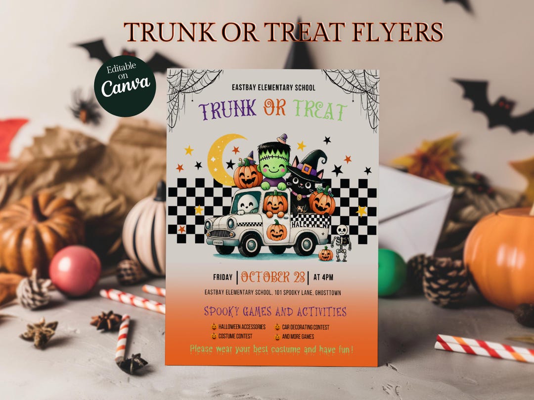 Trunk or Treat Flyer for School Church Halloween Party Flyer Editable ...