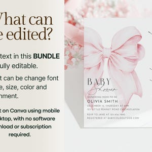 Pink Bow Baby Shower BUNDLE Editable Template Baby Girl Baby Shower ...