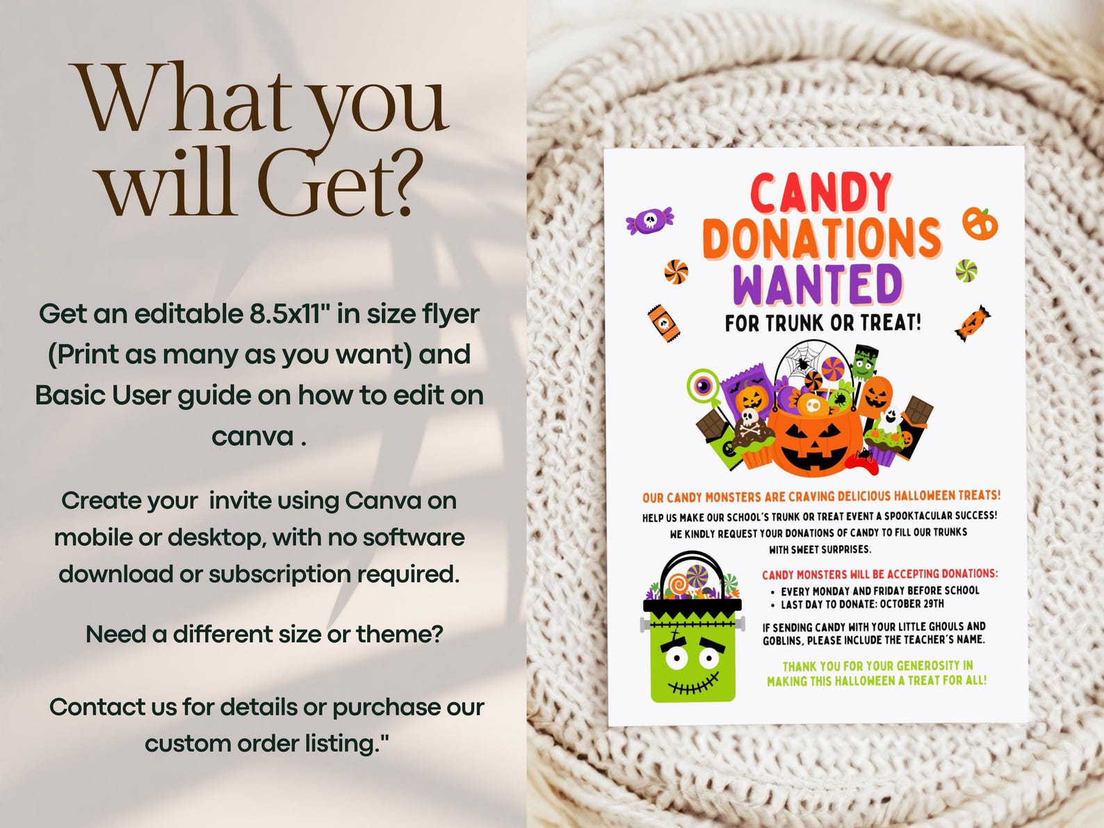 Candy Donation Flyer Template for Trunk or Treat Halloween Candy Trick ...