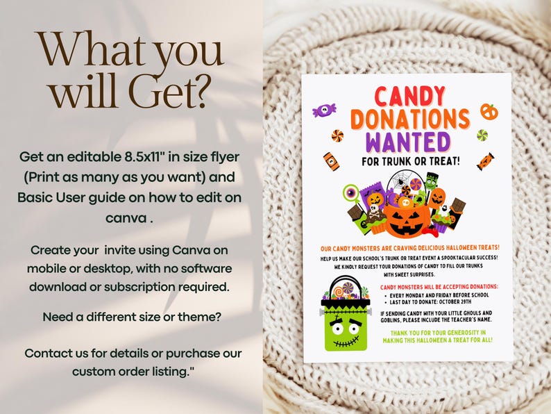 Candy Donation Flyer Template for Trunk or Treat Halloween Candy Trick ...
