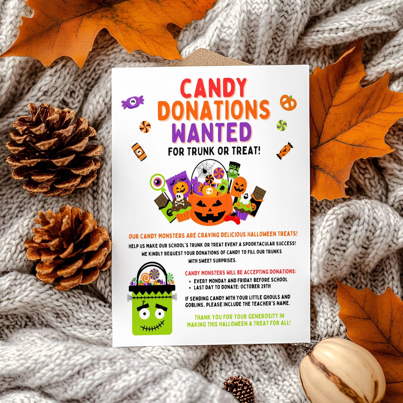 Candy Donation Flyer Template for Trunk or Treat Halloween Candy Trick ...