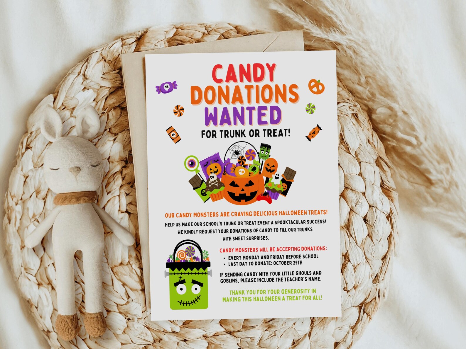 Candy Donation Flyer Template for Trunk or Treat Halloween Candy Trick ...
