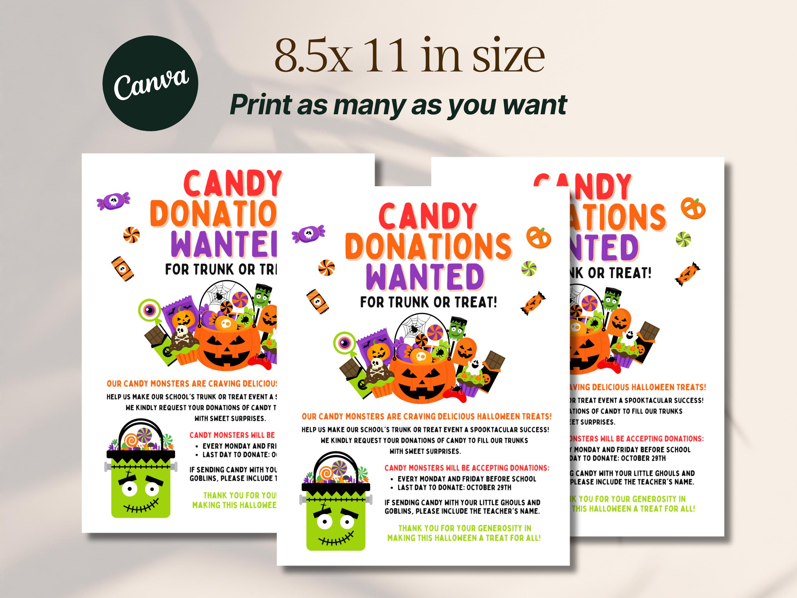 Candy Donation Flyer Template for Trunk or Treat Halloween Candy Trick ...