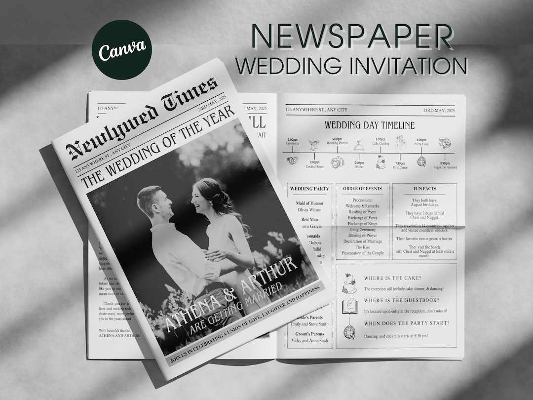 Newspaper Wedding Template for Wedding Program With Editable Photo ...