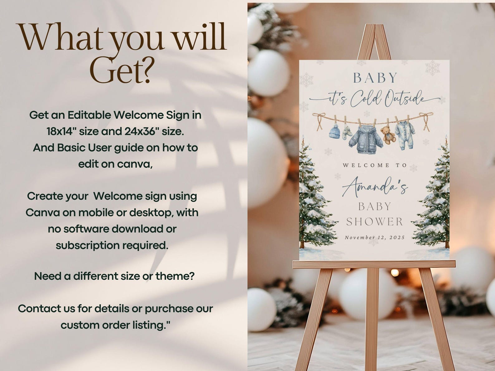 Baby Its Cold Outside Baby Shower Welcome Sign Template Blue Winter ...