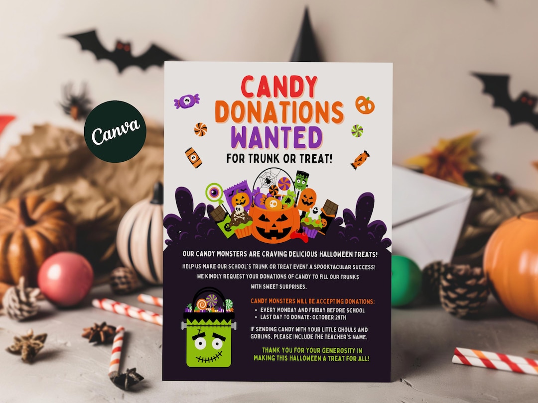 Editable Candy Donation Flyer Template for Trunk or Treat Halloween ...