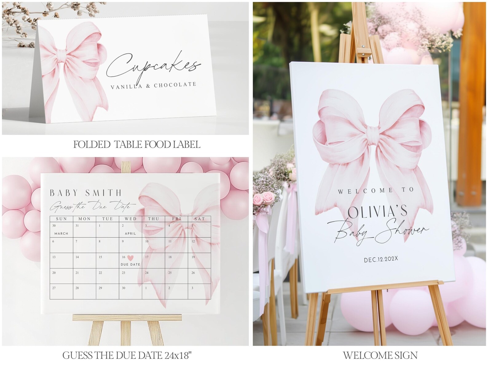 Pink Bow Baby Shower BUNDLE Editable Template Baby Girl Baby Shower ...