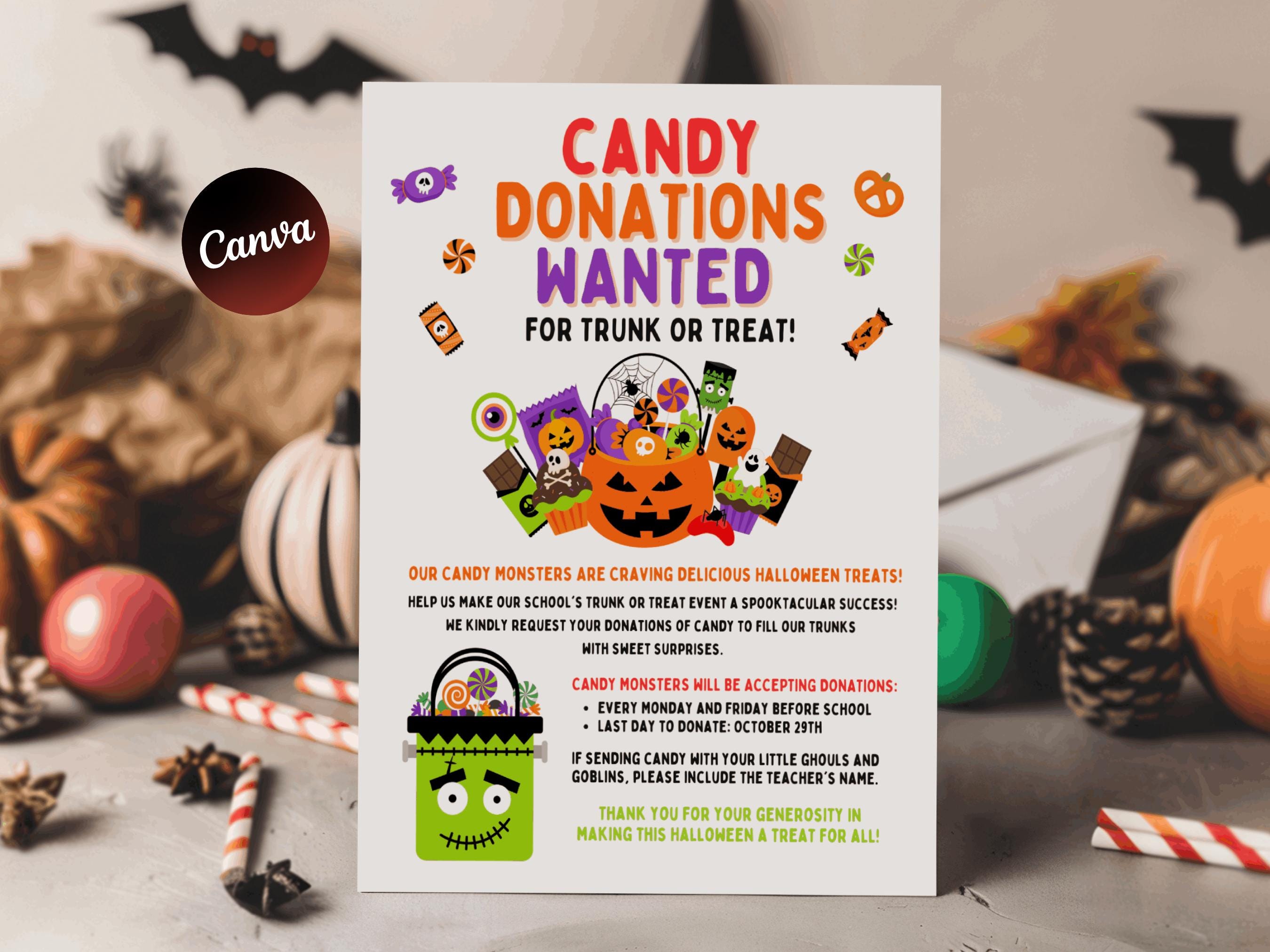 Candy Donation Flyer Template for Trunk or Treat Halloween Candy Trick ...