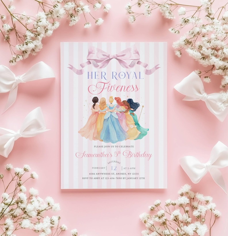 Her Royal Fiveness Watercolor Princess Birthday Invitation: Royal Pink ...