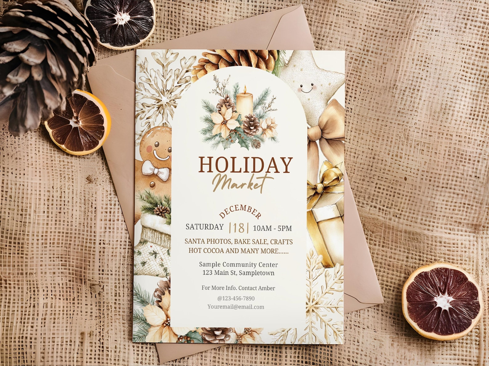 Editable Christmas Holiday Market Invitation Canva Template for ...