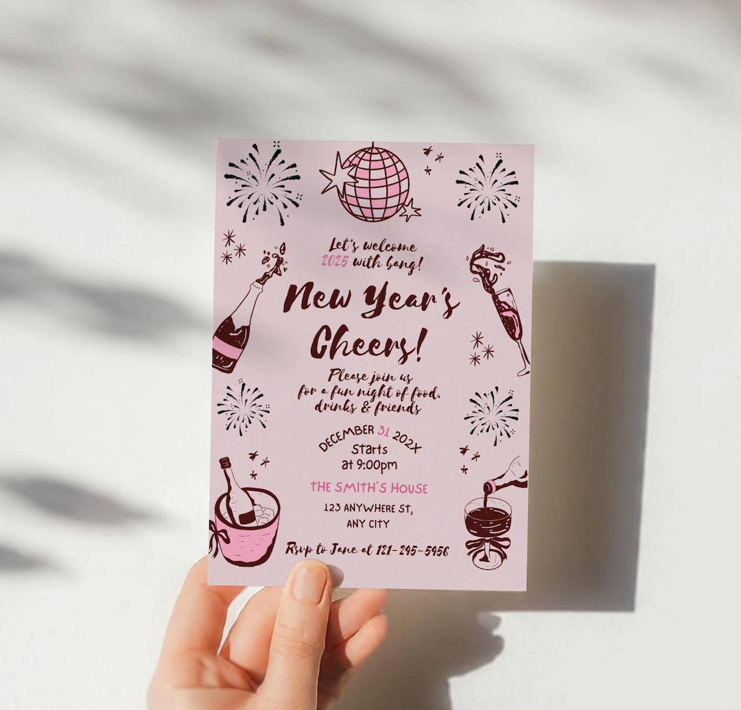 Pink New Years Party Invite, New Years Eve Invitation, Editable NYE ...