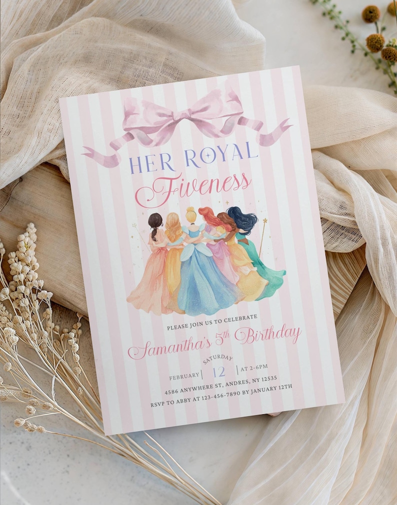 Her Royal Fiveness Watercolor Princess Birthday Invitation: Royal Pink ...