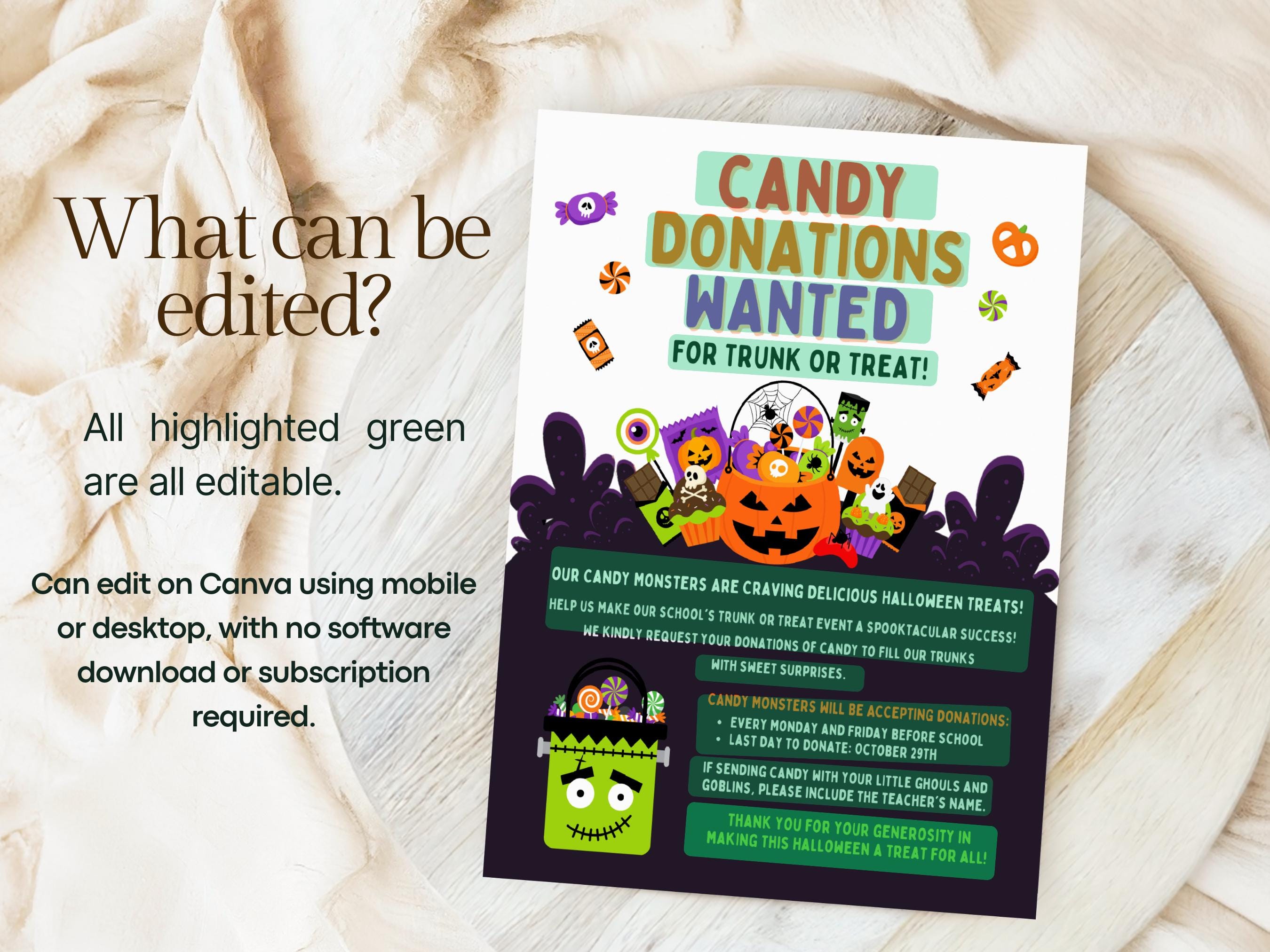 Editable Candy Donation Flyer Template for Trunk or Treat Halloween ...