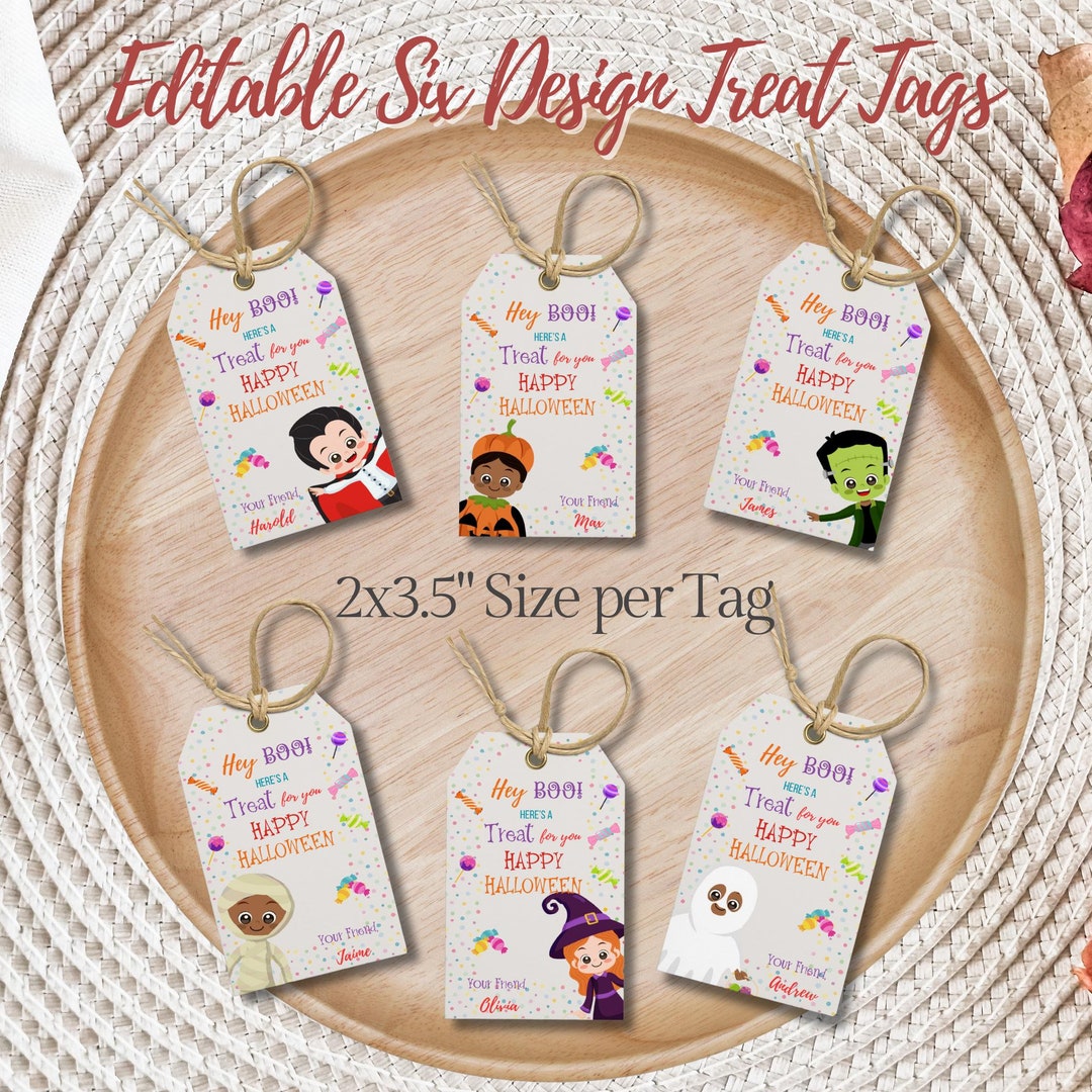 Editable Halloween Favor Tags for Kids Trick or Treat, Custom Tag ...