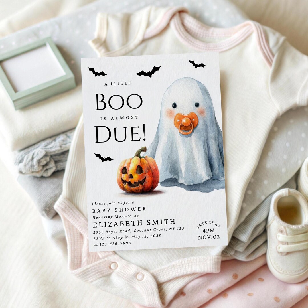 Little Boo is Almost Due Baby Shower Invitation Cute Ghost Baby Shower ...