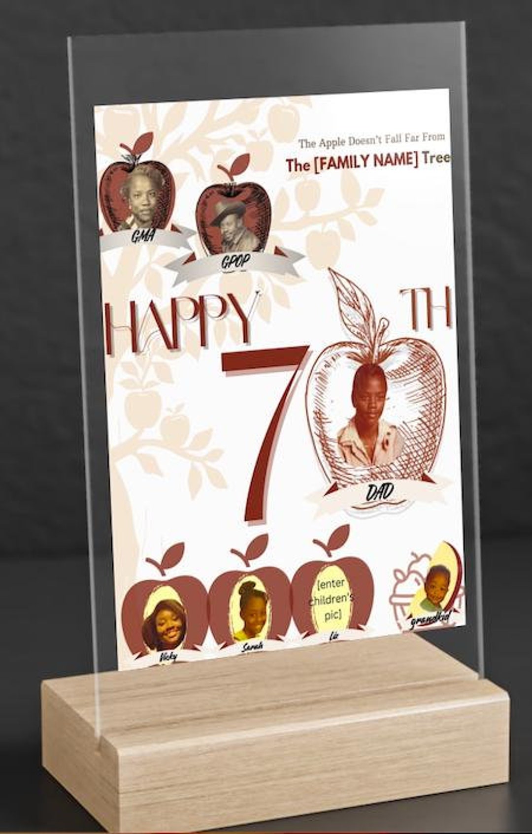 70th Birthday Card or Poster - 'apple Doesn't Fall Far' Family Tree ...