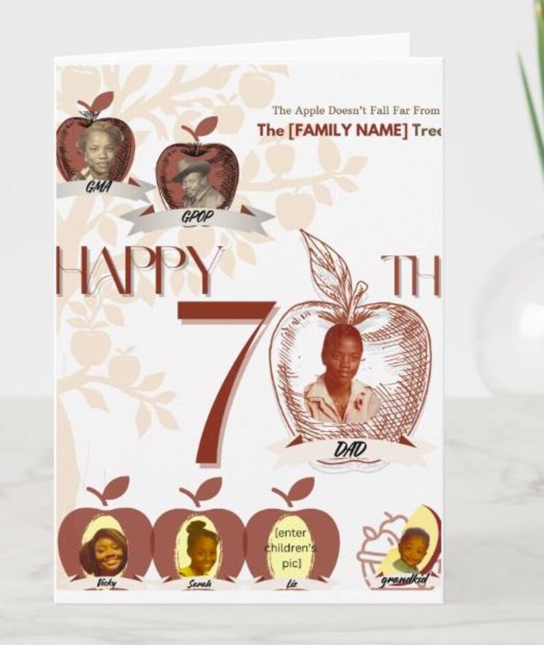 70th Birthday Card or Poster - 'apple Doesn't Fall Far' Family Tree ...