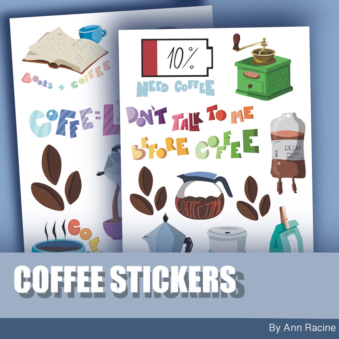 Coffee Lover Printable Stickers, PNG JPG PDF Sticker, Printable Digital ...
