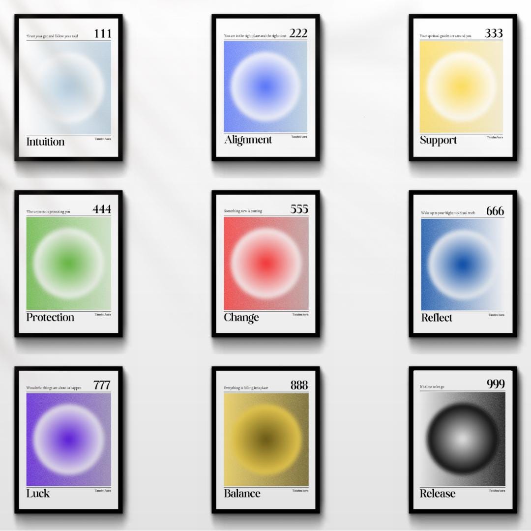 Angel Numbers Aura Posters Set of 9, Spiritual Poster, Energy, Gradient ...