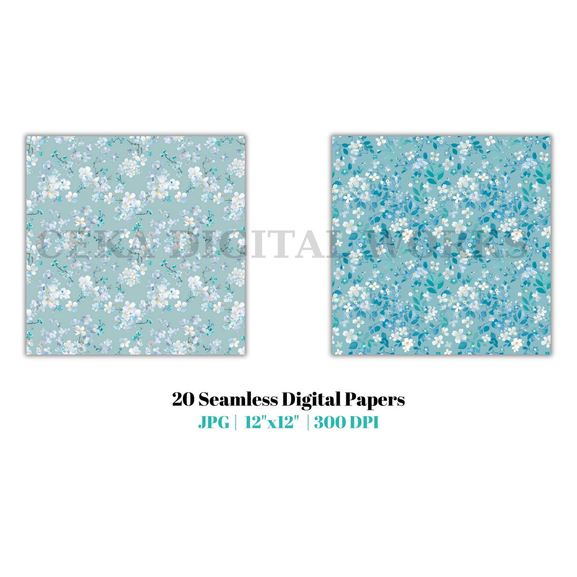 Blue Floral Seamless Digital Paper, Seamless Tiny Flower Patterns ...