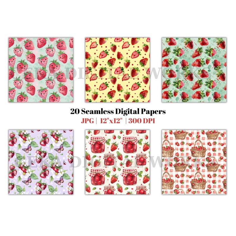 Strawberry Garden Digital Paper, Watercolor Strawberry Seamless ...
