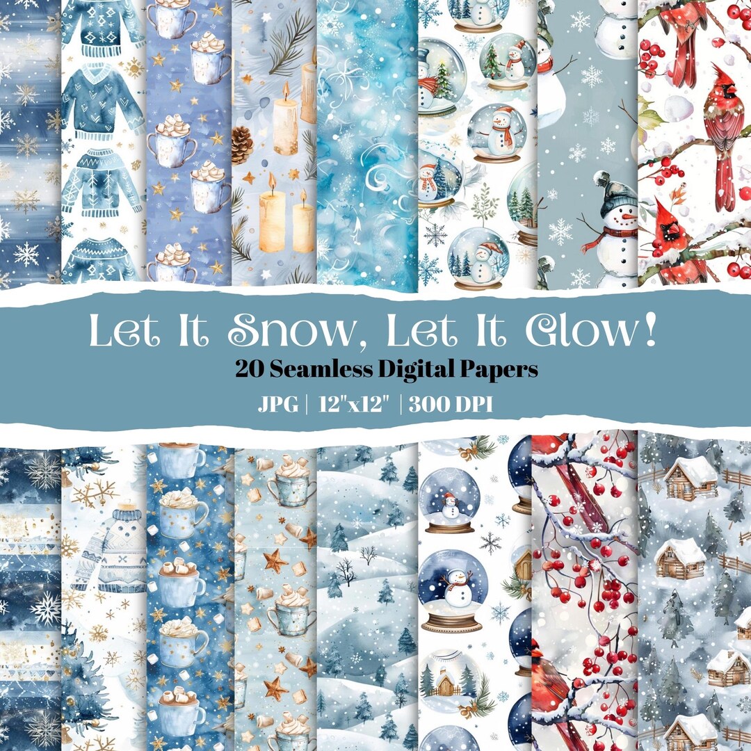 Winter Cozy Digital Seamless Paper Pack, Christmas Snowflake Wrapping ...