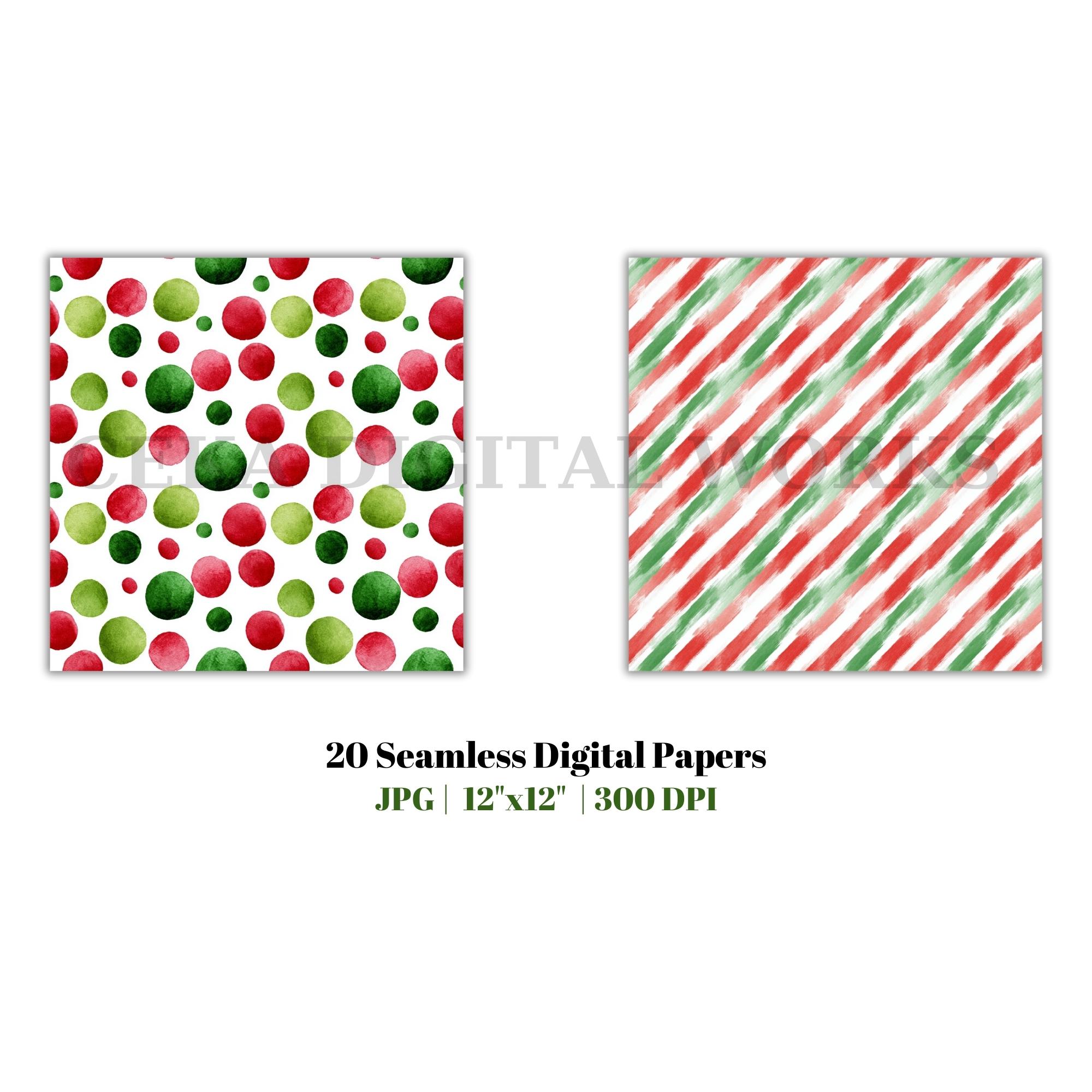 Festive Red & Green Christmas Seamless Digital Paper Set, 20 Holiday ...