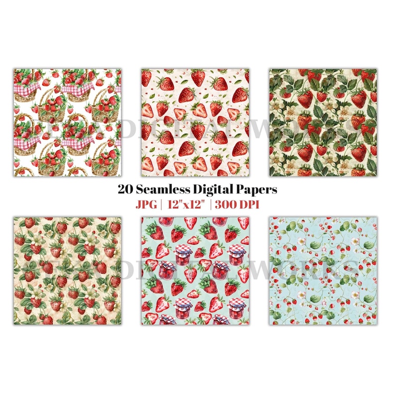 Strawberry Garden Digital Paper, Watercolor Strawberry Seamless ...