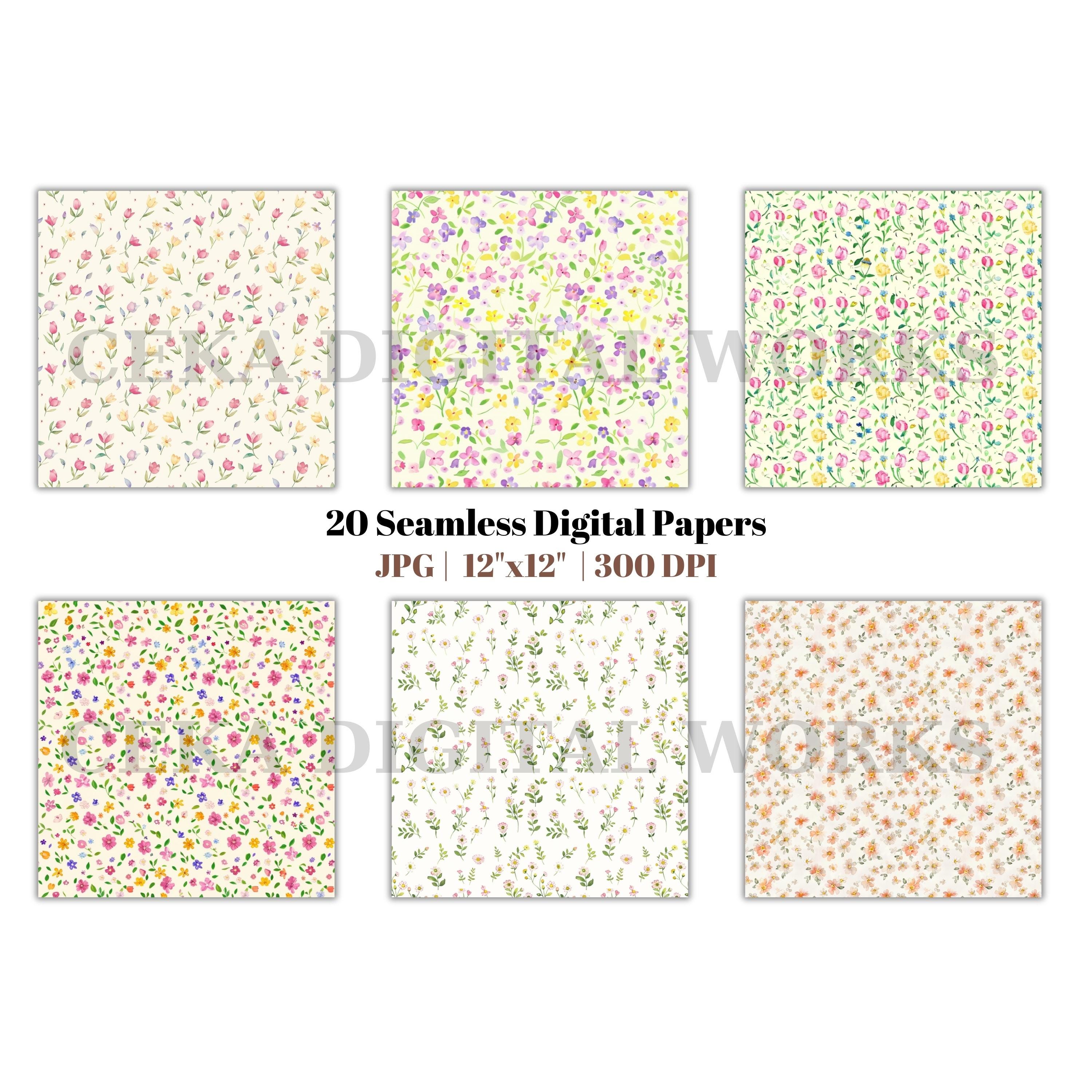 Watercolor Floral Digital Paper: 20 Seamless Pastel Wildflower Patterns ...