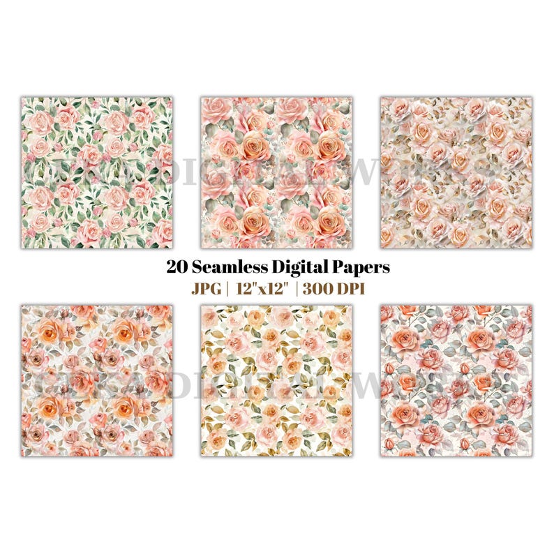 Rose Digital Paper, Pink Rose Seamless Patterns, Floral Scrapbook Paper ...