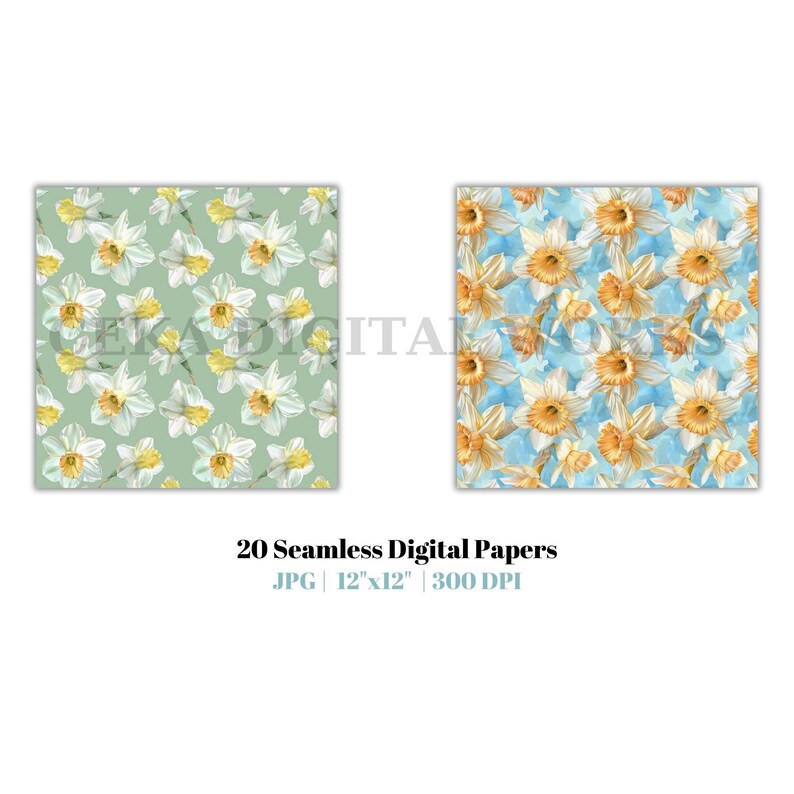 Daffodil Seamless Digital Paper Set, Spring Yellow Floral Backgrounds ...