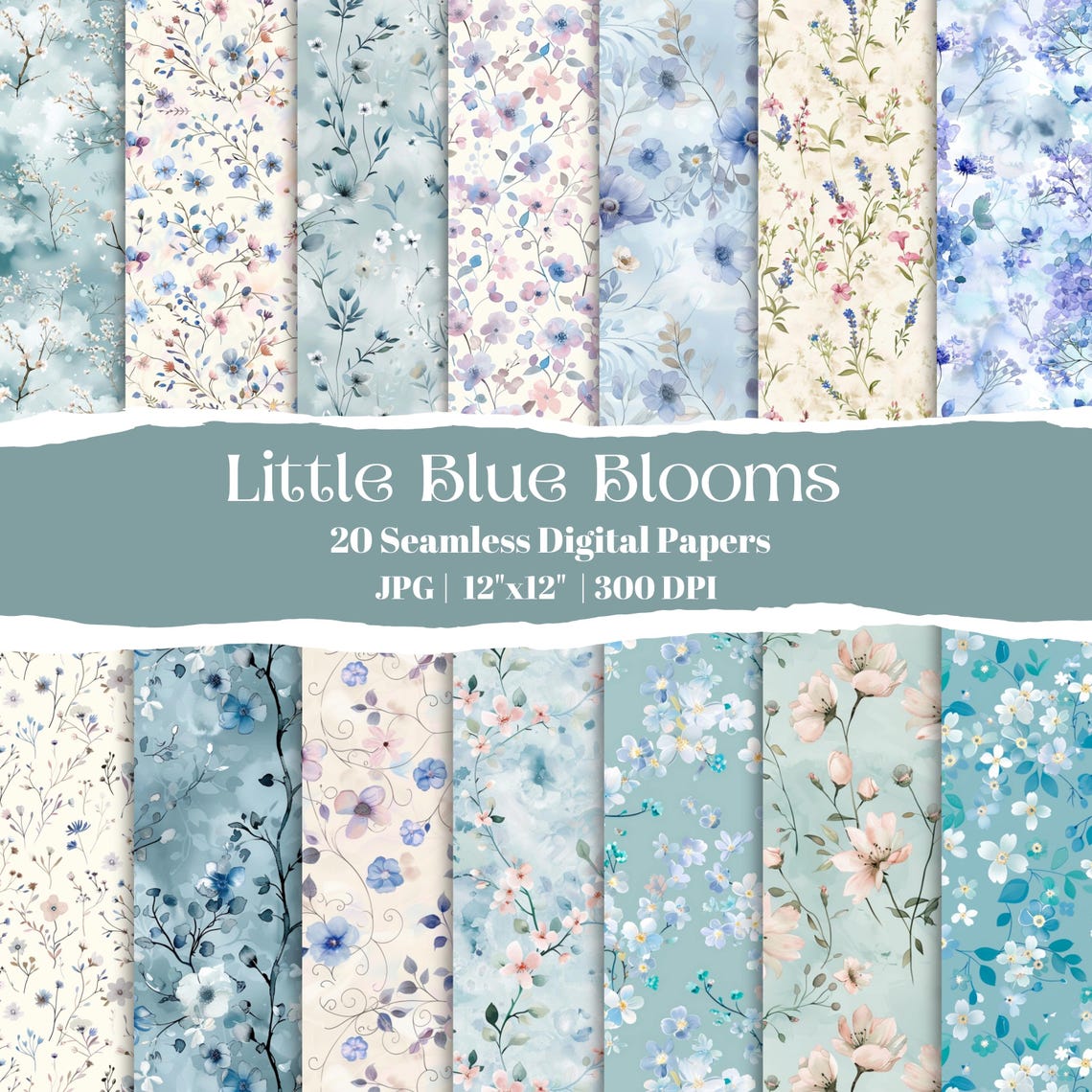 Blue Floral Seamless Digital Paper, Seamless Tiny Flower Patterns ...