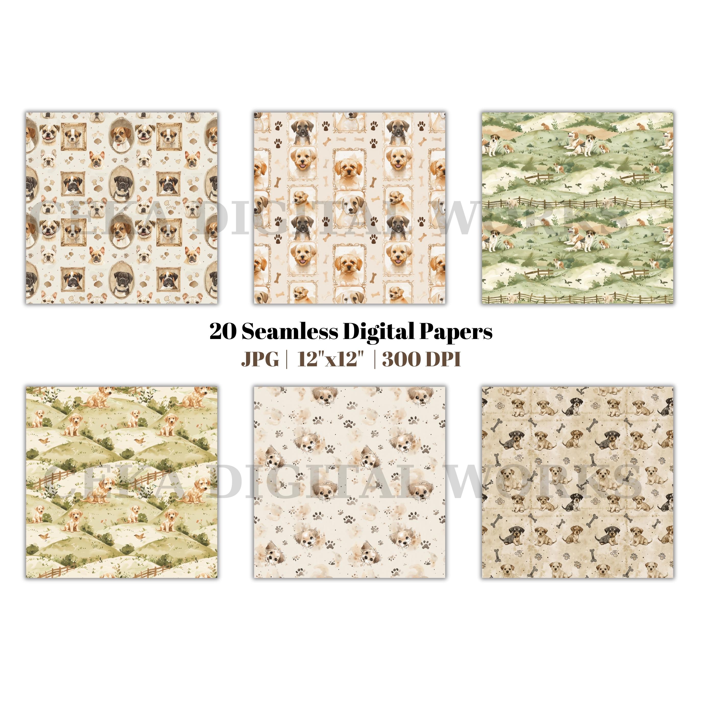 Watercolor Dog Digital Paper Bundle, 20 Seamless Patterns, Puppy ...