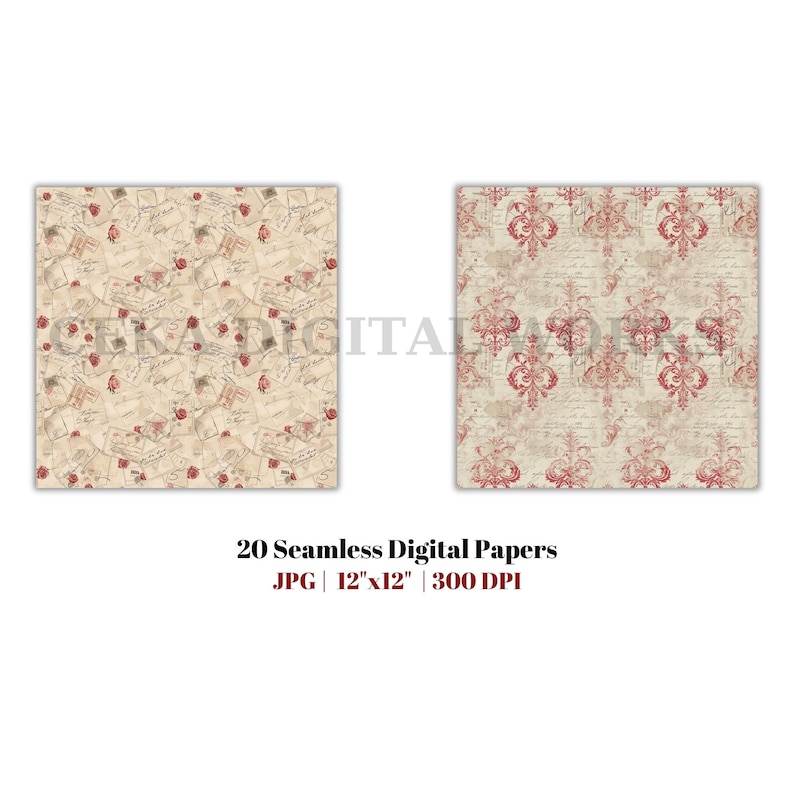 Antique Red Reverie, Vintage Red Digital Paper Pack, Romantic Floral ...