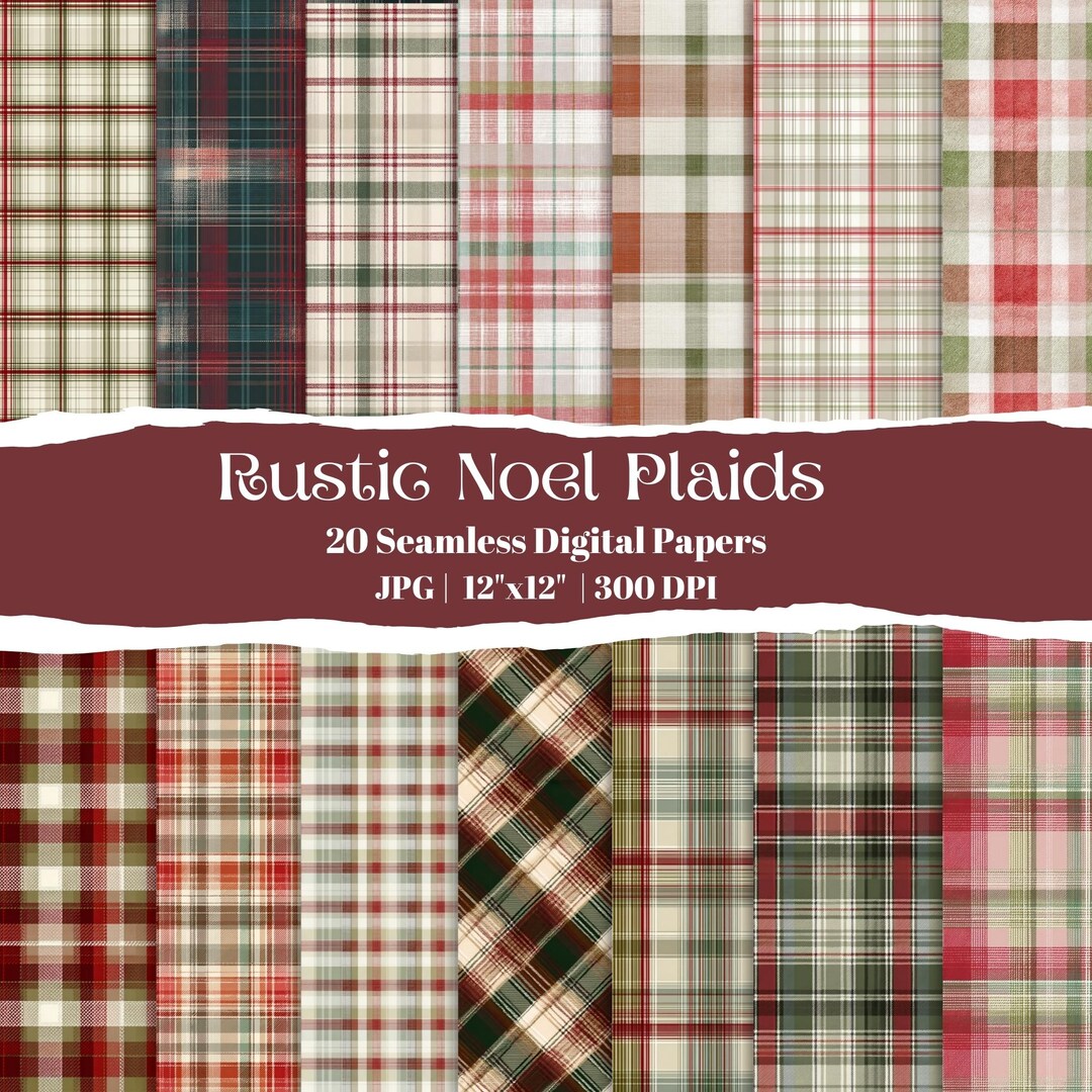 Vintage Rustic Noel Plaids, Christmas Tartan Digital Paper Bundle, Red ...