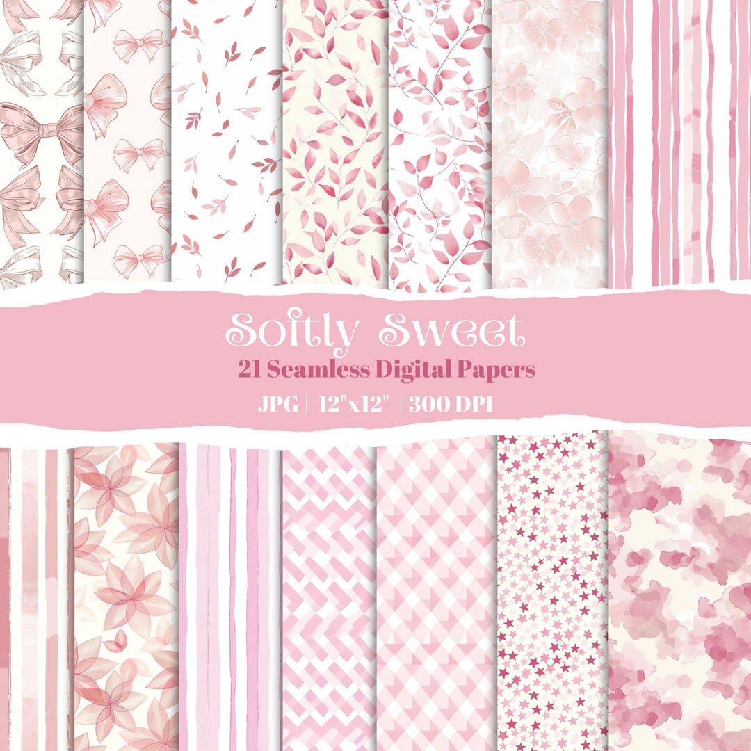 Watercolor Pink Bow Digital Paper: Coquette Seamless Patterns (digital ...