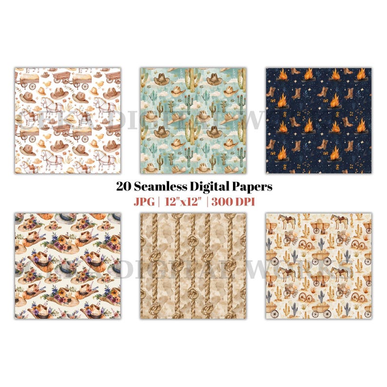 Cowboy Digital Paper Pack, Western Seamless Patterns, Country Rodeo ...